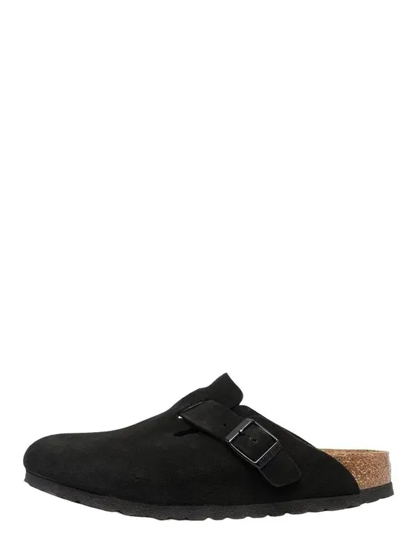 BIRKENSTOCK Boston Soft Footbed Suede Leather Mules - Black