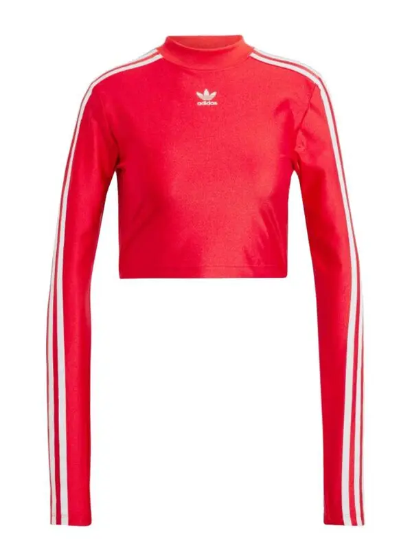 Adidas 3-stripes Cropped Long Sleeve T-shirt - Red/white