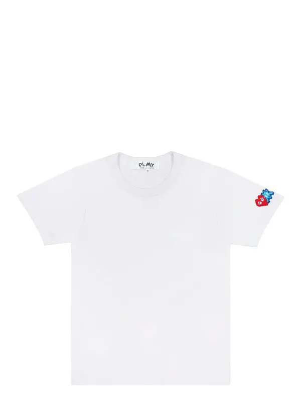 Play Comme Des Garcon Invader T-shirt With Red And Blue Sleeve Emblem - White