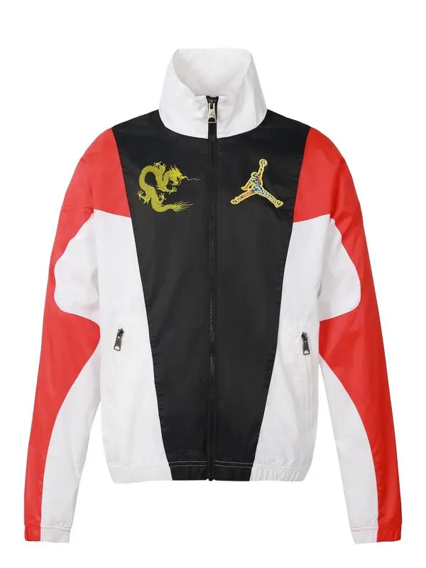 JORDAN Colorblock Splicing Stand Collar Woven Jacket - Black