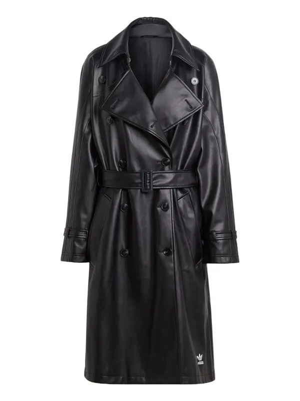 Adidas Adicolor Trefoil Faux Leather Trench Coat - Black
