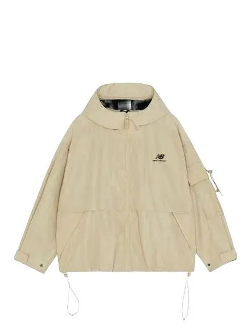 NEW BALANCE Logo Printing Woven Hooded Track Jacket - Khaki