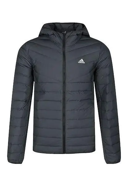 Adidas Hooded Down Jacket With Logo - Black