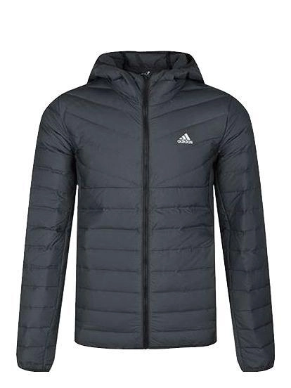 Adidas Hooded Down Jacket With Logo - Black