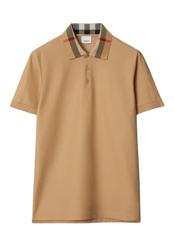 Burberry 26 Check Collar Cotton Polo Shirt - Beige