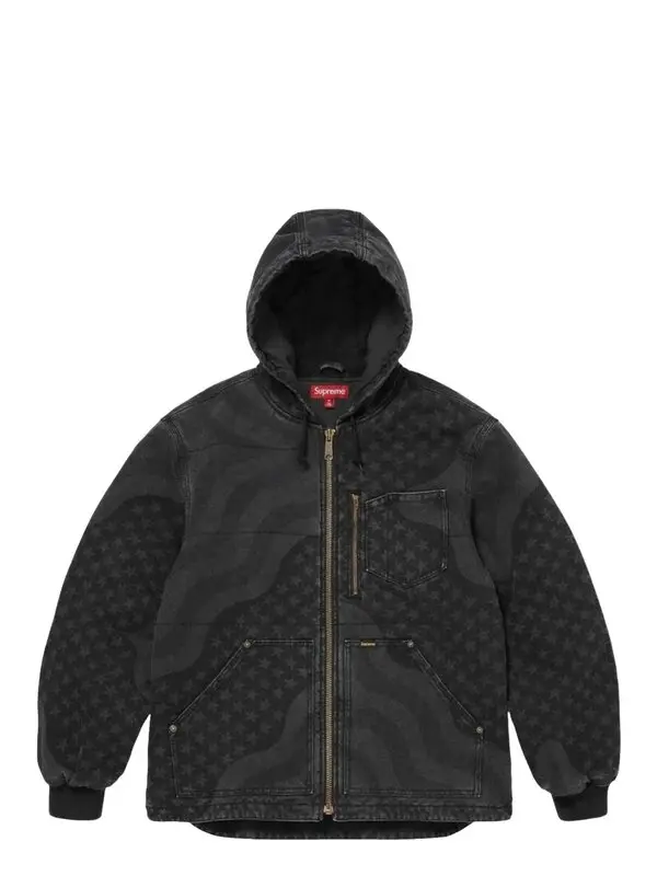 Supreme Quilted Flag Hooded Work Jacket - Black