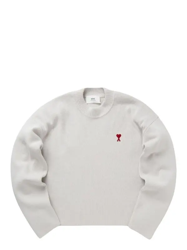 AMI Paris Small Heart Logo Ribbed Crewneck - Chalk
