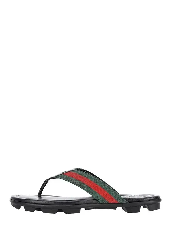 Gucci Leather Web Thong Sandals - Black/green/red