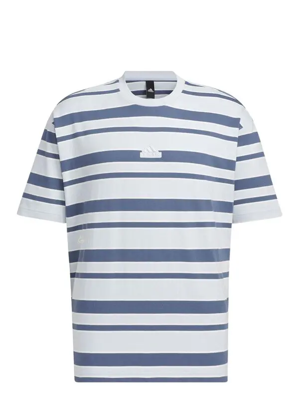 Adidas Logo Stripe T-shirt Asia Sizing 'grey Navy - Grey/navy
