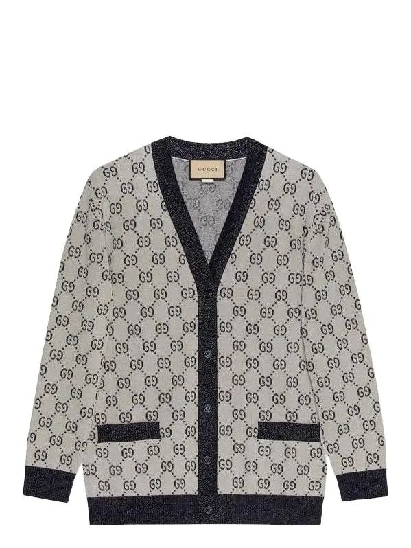Gucci Gg Cotton Jacquard Cardigan - Ivory/blue