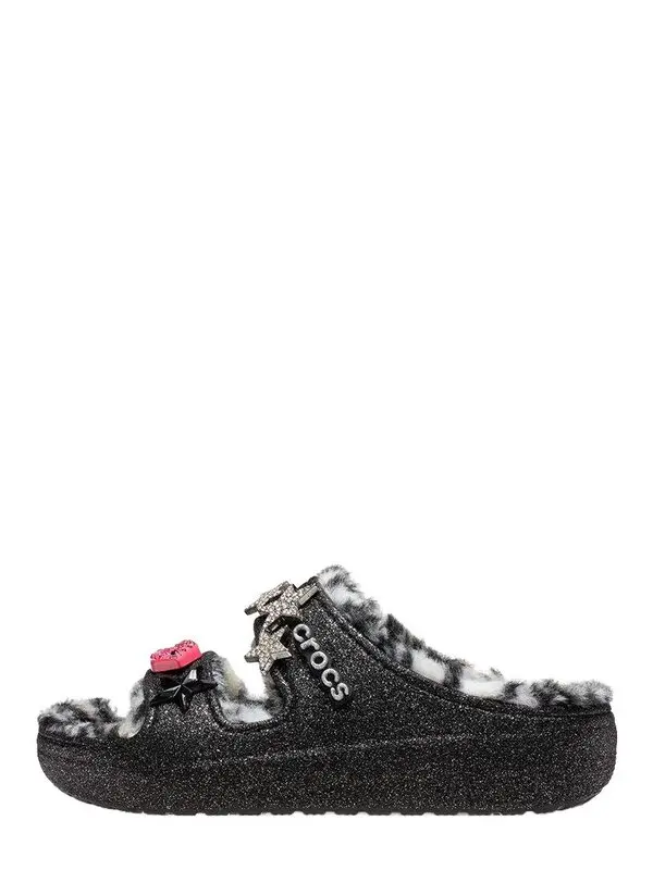 CROCS Classic Cozzzy Disco Glitter Sandals - Black
