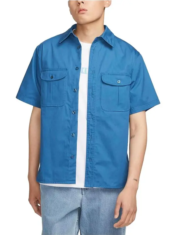 Nike Tanglin Short-sleeved Woven Button-down Skateboard Shirt - Blue