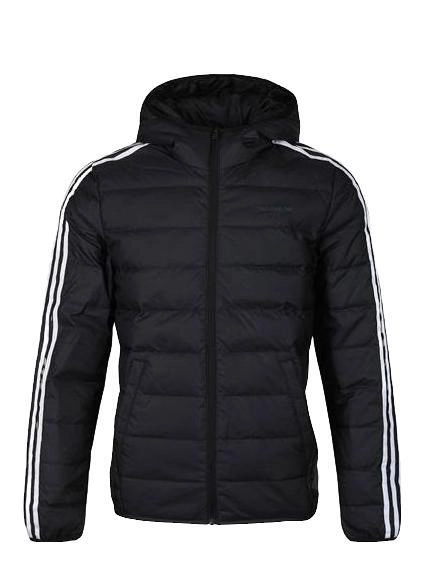 Adidas Neo Hooded Down Jacket With Signature Stripes - Black