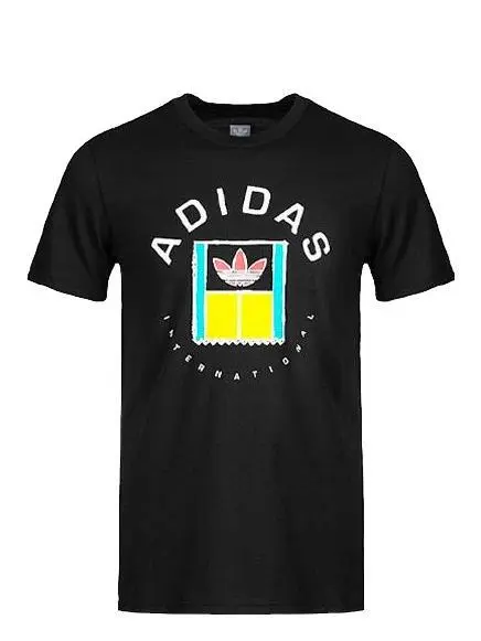 Adidas Originals Oncourt Tee Funny Printing Logo Sports Round Neck Short Sleeve - Black