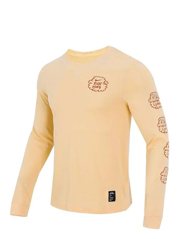 Nike Basketball Training Sports Printing Breathable Long Sleeves Apricot Color T-shirt - Multi-color