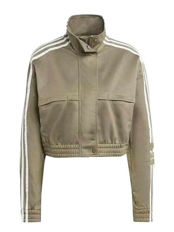 Adidas Cropped Track Top With Stand Collar - Olive Green