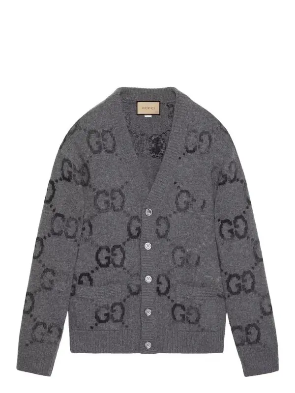 Gucci Gg Intarsia Wool Cardigan - Grey