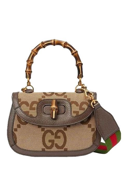 Gucci Bamboo 1947 Jumbo Gg Small Top Handle Bag 'beige Brown - Beige/brown