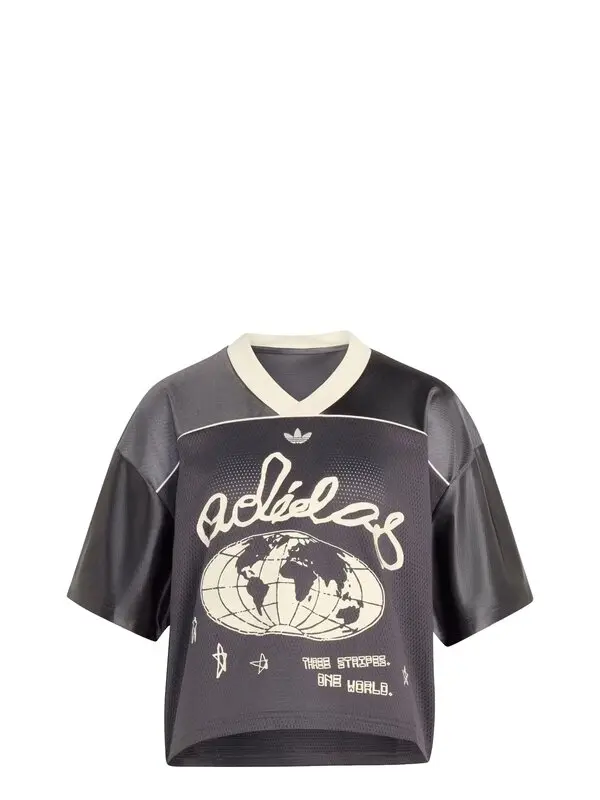 Adidas Cropped Jersey With Globe Graphic - Utility Black