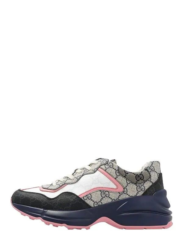 Gucci Rhyton Low Top Sneakers With Monogram Pattern - Beige/blue