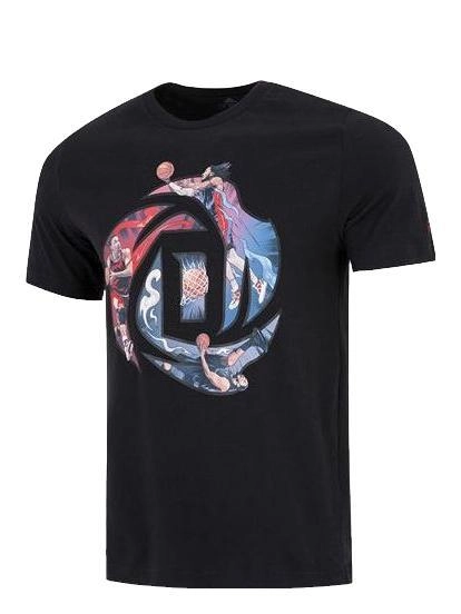 Adidas Rose Logo Cartoon Ross Pattern Printing Athleisure Casual Sports Round Neck Short Sleeve Black T-shirt - Multi-color