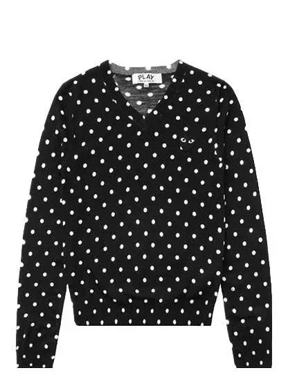 Play Comme Des Garcon Polka Dot V-neck Long Sleeve T-shirt - Black