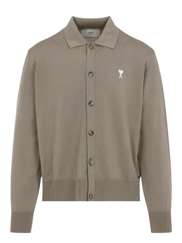 Ami De Coeur Embroidery Polo Cardigan - Ash/off White