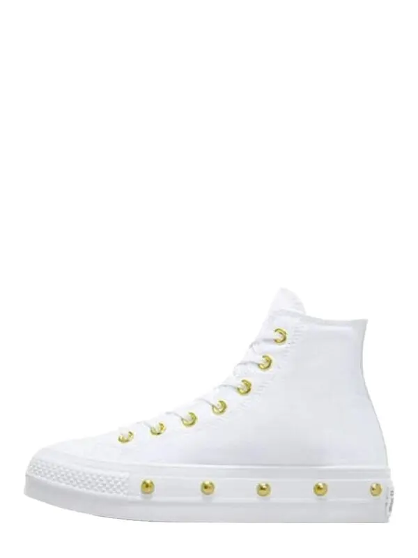 CONVERSE Chuck Taylor All Star Studded Lift Platform High Top Sneakers - White/gold