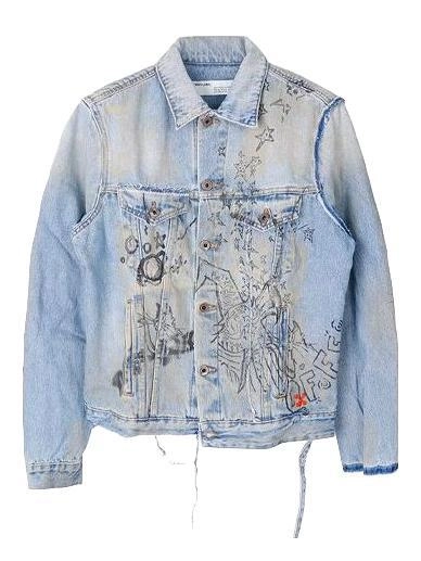 Off-White Graffiti Print Denim Jacket - Blue