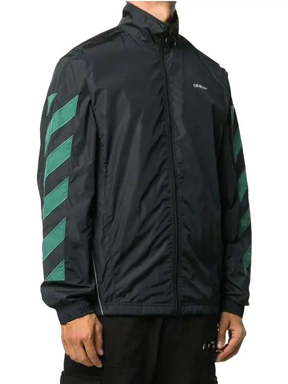 Off-White Diagonal Stripe Zip Up Jacket - Black