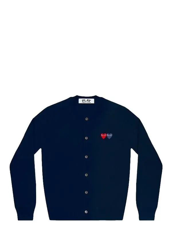 Play Comme Des Garcon Cardigan With Double Emblem - Navy