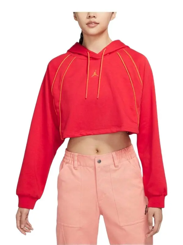 JORDAN Crop Pullover Fleece Hoodie - Red
