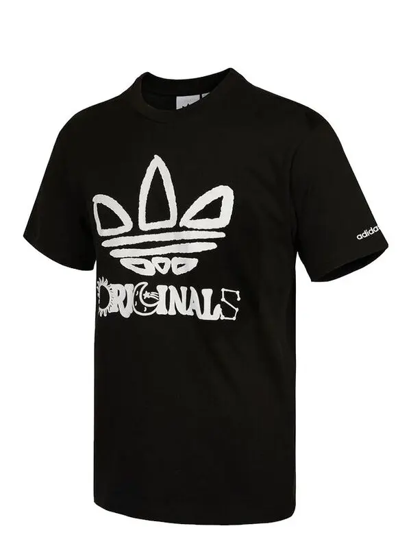Adidas Originals Trefo Graffiti Logo Printing Sports Short Sleeve - Black