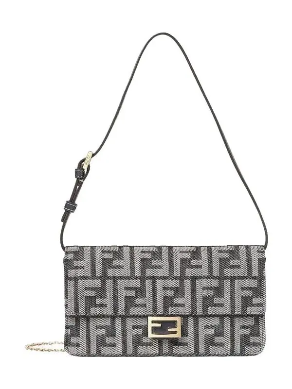Fendi Monogrammed Denim Baguette - Blue
