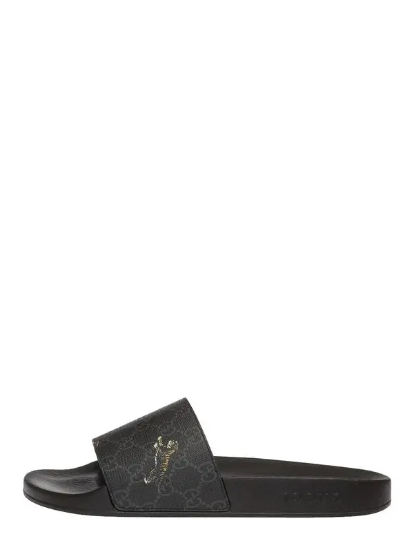 Gucci Gg Supreme Slide With Tiger Motif - Black