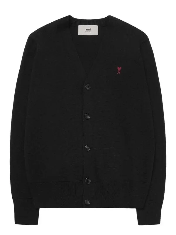 AMI Paris Small Heart Logo Wool Cardigan - Black