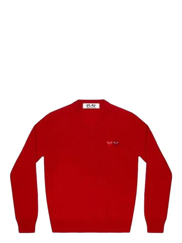 Play Comme Des Garcon V-neck Pullover Double Emblem - Red