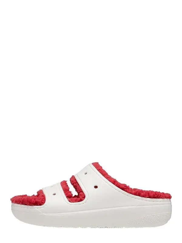 CROCS Classic Cozzzy Holiday Sweater Slides - White/red