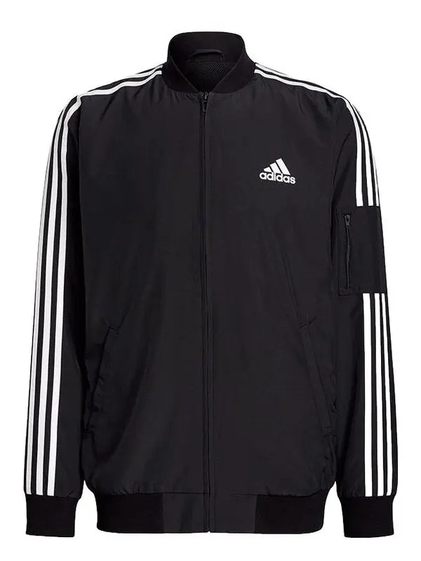 Adidas Bomber Jacket With Contrasting Stripes And Logo Detail - Black