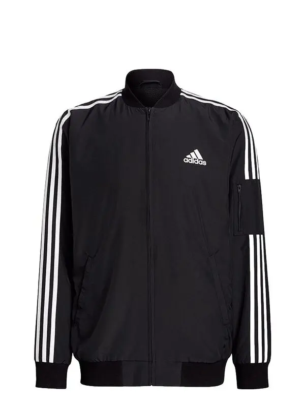 Adidas Bomber Jacket With Contrasting Stripes And Logo Detail - Black