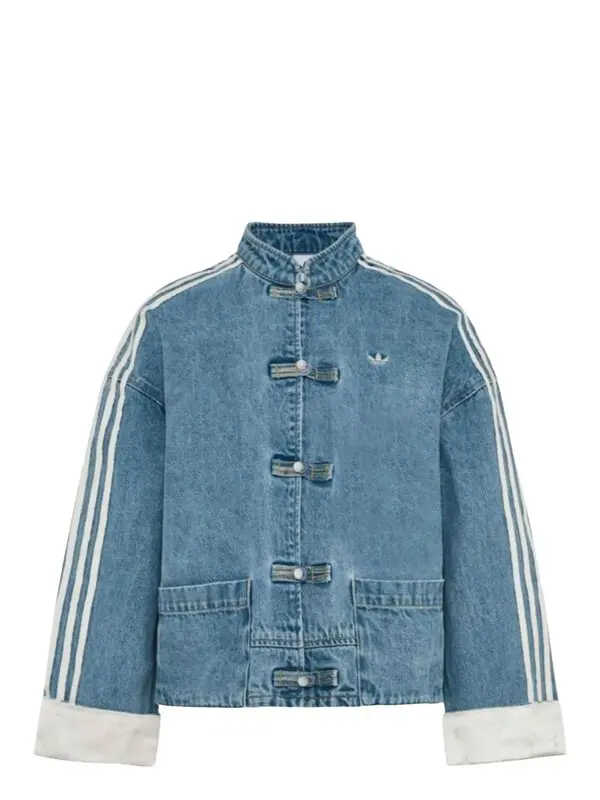 Adidas Denim Jacket With Classic Collar And Striped Sleeves - Light Denim