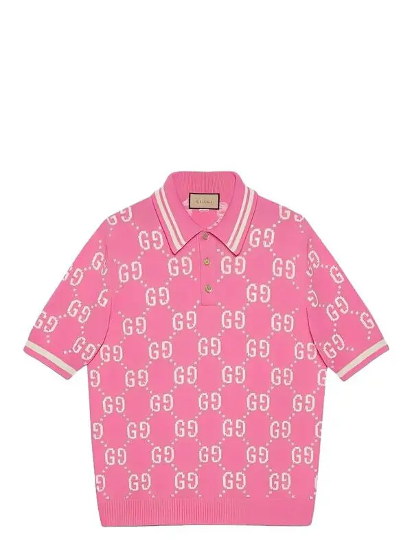 Gucci Gg Cotton Intarsia Polo Shirt - Pink
