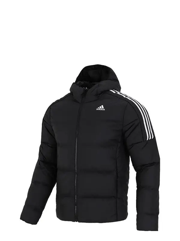 Adidas Padded Down Jacket With Hood And Logo Detail - Black