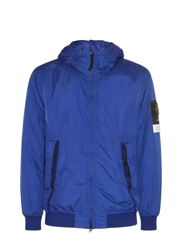 Stone Island Logo Patch Hooded Track Jacket - Blue