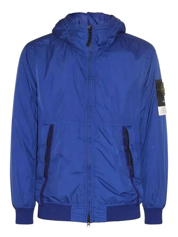 Stone Island Logo Patch Hooded Track Jacket - Blue
