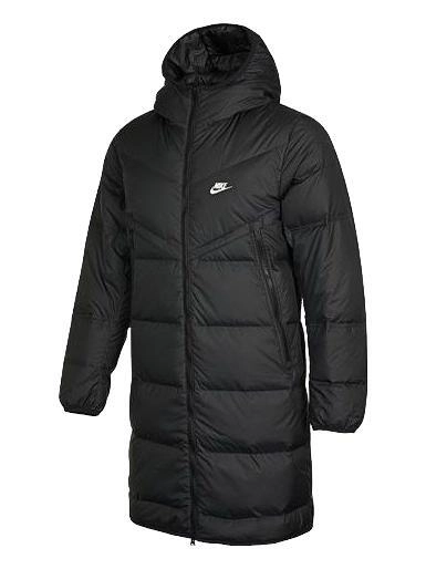Nike Logo Mid-length Sports Hooded Down Jacket Asia Sizing - Black