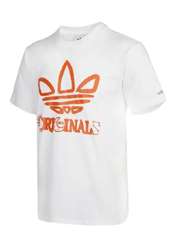 Adidas Originals Trefo Graffiti Logo Printing Sports Short Sleeve - White