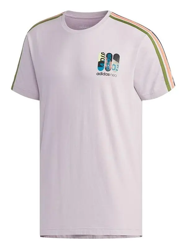 Adidas Neo Cs Skt Tee 2 Contrasting Colors Stripe Skateboard Printing Short Sleeve Purple Pink - Purplepink