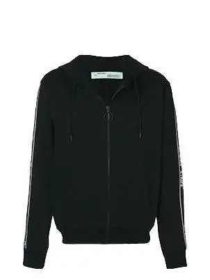 Off-White Zip-up Stripe Fleece Hoodie - Black