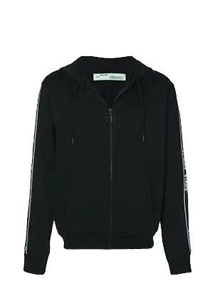 Off-White Zip-up Stripe Fleece Hoodie - Black